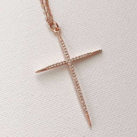 Jewelry | Rose Gold Cross Necklace Zirconia | Poshmark